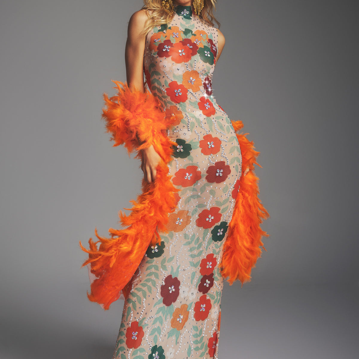 Bambi Floral Rhinestone Maxi Dress With Cape – PurexChaos