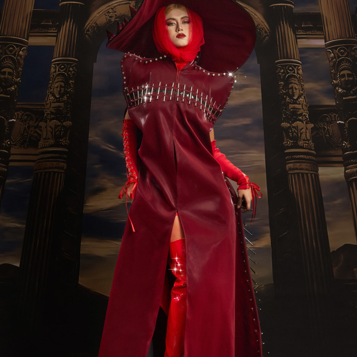Henley Split Coat Red With Hat Inspired By Ladygaga – PurexChaos