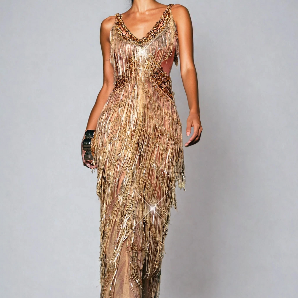 Icelynn V Neck Rhinestone Fringe Jumpsuit – PurexChaos
